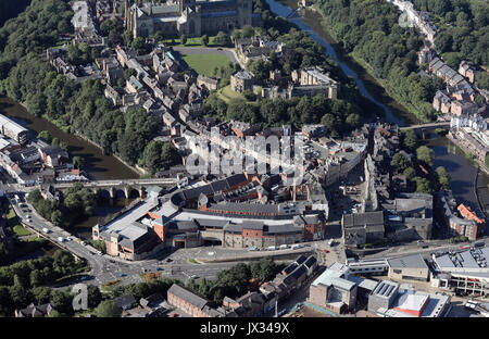 Aerial view over Durham City and Durham Castle from the main tower of ...