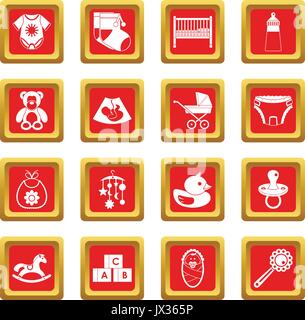 Baby carriage icons set red square vector Stock Vector Image & Art - Alamy