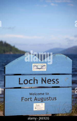 Welcome to Fort Augustus sign by Loch Ness in Scotland Stock Photo - Alamy
