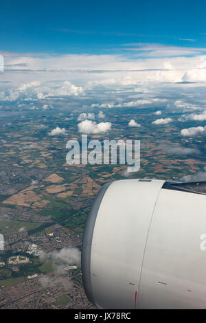 View out of the window of an Airbus A330 after taking off from ...