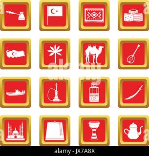 Turkey travel icons set red square vector Stock Vector Image & Art - Alamy