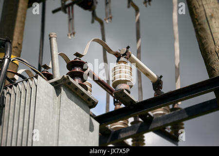 High voltage current transformer in a power substation Stock Photo ...