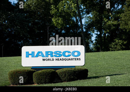 A logo sign outside of the headquarters of the Harsco Corporation in ...