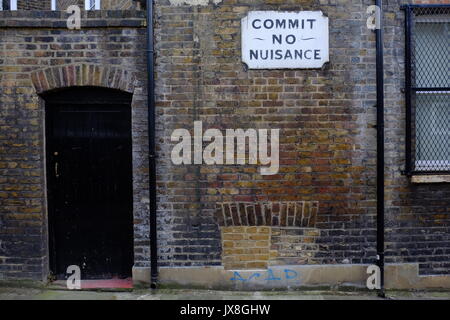 Old "Commit No Nuisance" sign on wall, Southwark, London, UK Stock ...