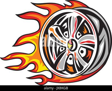 Illustration of a Flaming Wheel Rim on fire viewed from side on ...