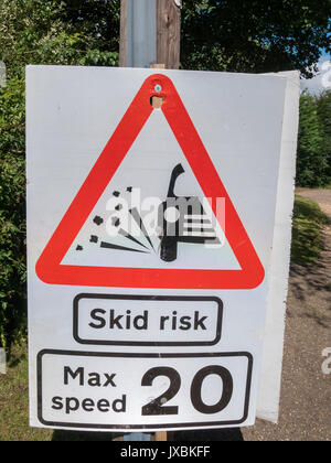 Skid Risk Max Speed 20 sign with stubble field in background Stock ...