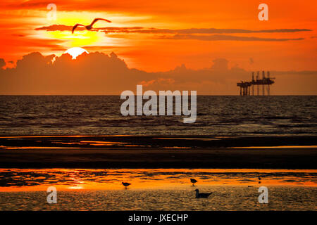 Hamilton oil rig off the Southport coastline. Southport, Merseyside ...