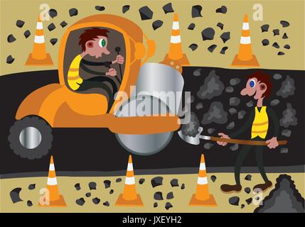 Road Construction and Highway Maintenance Workers Working on Asphalt ...