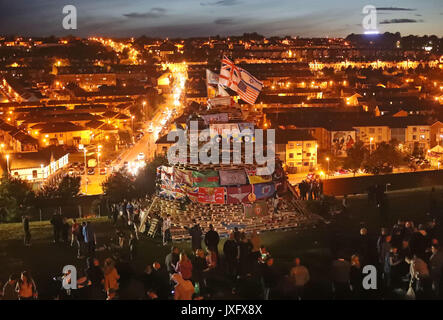 Flags on a bonfire, in the bogside area of Londonderry, which is ...