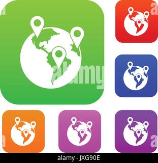 Globe and map pointers set 9 collection Stock Vector Image & Art - Alamy