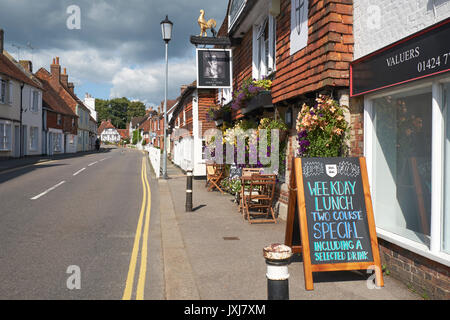 The High Street in Battle, site of the Battle of Hastings, East Sussex ...