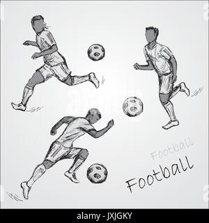 Set Football players in different poses. Vector hand drawing Stock ...