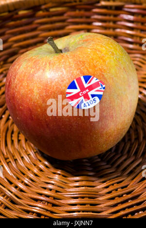 An apple with a British union jack flag on in an English garden Stock ...