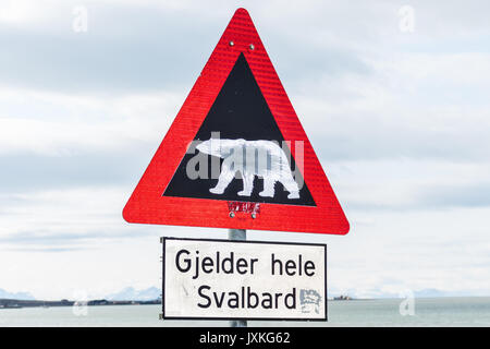 Polar Bear warning sign, Longyearbyen, Spitsbergen, Svalbard ...
