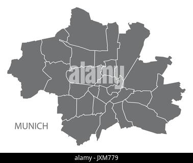 Munich city, administrative map isolated on white background, Germany ...