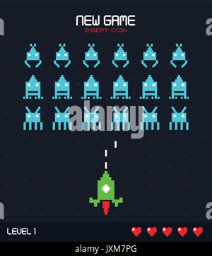 colorful poster of new game insert coin with graphics of pacman game ...