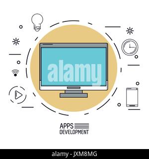 beige background poster of apps development with laptop with pencil in ...