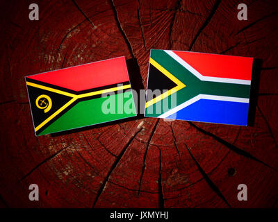 African Union and Vanuatu national flag from textile. Africa continent ...