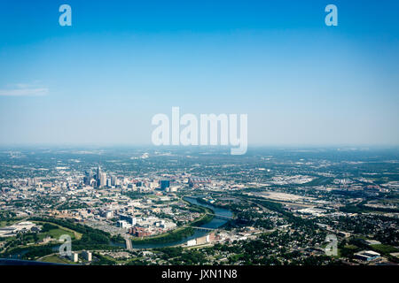 Aerial View of Indianapolis Skyline with River and Bridge Stock Photo ...