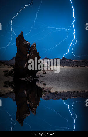 strong thunderstorm and powerful flashes of lightning against the ...