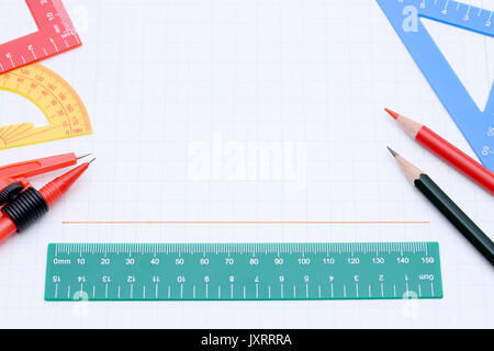 colorful rulers, pen and notebook on white background Stock Photo - Alamy
