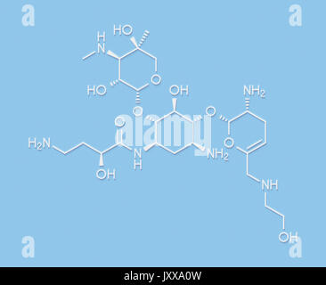 Plazomicin antibiotic drug molecule (aminoglycoside class). Skeletal ...