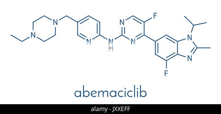 Abemaciclib cancer drug molecule (CDK inhibitor). Skeletal formula ...
