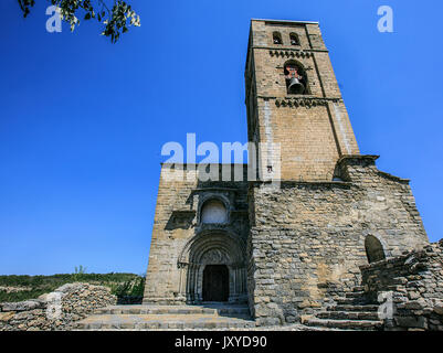 Stone church sited in a town of Spain, Montañana Stock Photo - Alamy