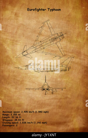 Aircraft Blueprint of The Eurofighter Typhoon is a twin-engine, canard ...