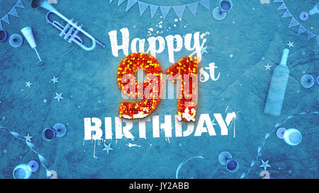 91st happy birthday card illustration in retro style Stock Photo - Alamy