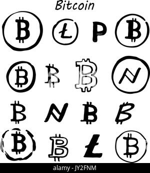 Set of Bitcoin web coin, internet electronic crypto design symbol ...