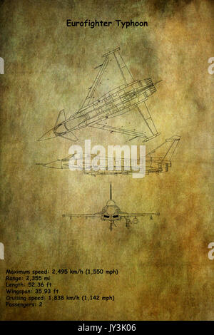 Aircraft Blueprint of The Eurofighter Typhoon is a twin-engine, canard ...