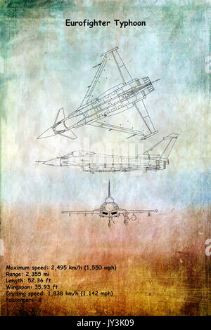 Aircraft Blueprint of The Eurofighter Typhoon is a twin-engine, canard ...
