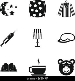 Sleeping symbols. Relax rest simple icons bed pillow clock teddy bear ...