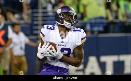 August 18, 2017: Minnesota return man Stacy Coley (13) fields a Seattle ...