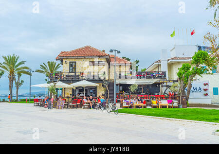 Restaurant on the promenade, Side, Antalya Province, Turkey Stock Photo ...