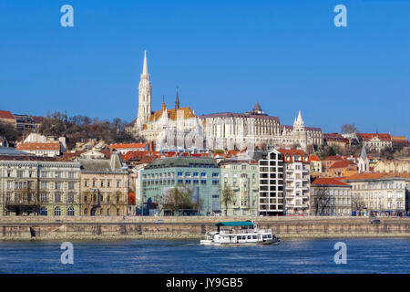 Aerial view of the river Danube at the Marina Part, Budapest, Hungary ...