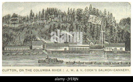 Salmon cannery on the Columbia River in Oregon, 1880s. Engraving Stock ...