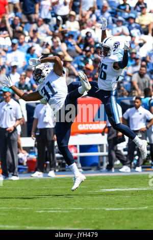 The Tennessee Titans celebrate a turnover in the second quarter against ...