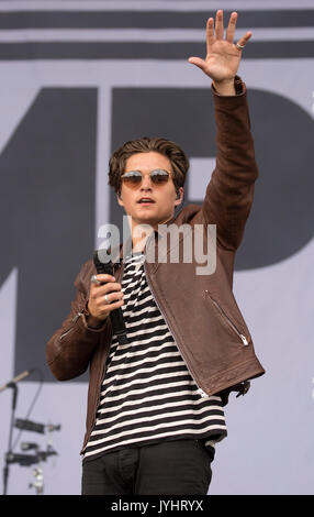 The Vamps lead singer Bradley Simpson plays at the MTV Stage during the ...