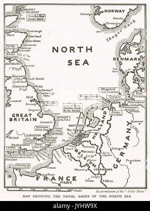 Map showing the naval bases of the North Sea during World War One Stock ...