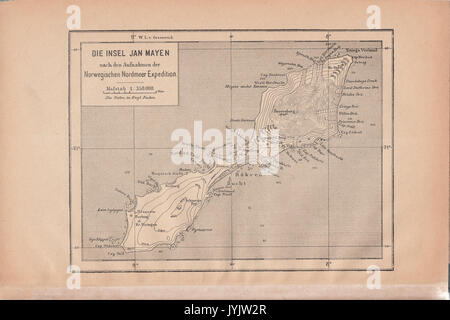 The 1884 map of Jan Mayen, an island in the Arctic Ocean, shows the ...
