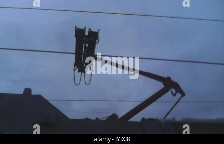 Electric railway trains with the pantograph system connecting with ...