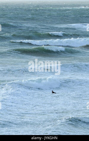 Rolling waves at Polzeath in North Cornwall Stock Photo - Alamy