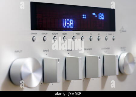 Silver sound amplifier receiver front panel display Stock Photo - Alamy