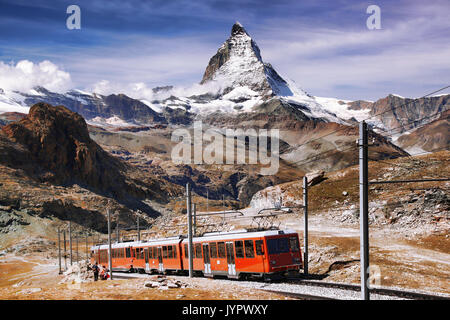 Famous Matterhorn peak with Gornergrat train in Zermatt area ...