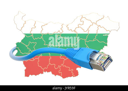 Internet connection in Bulgaria. Lan cable with Bulgarian flag. 3D ...