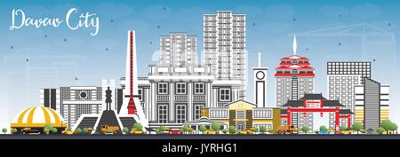 Davao City skyline black and white silhouette. Vector illustration ...