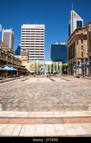 A view of Forrest Place Square, Central Myer Shopping Mall and cafe in ...