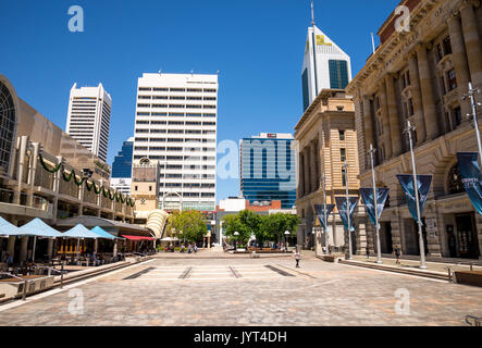 A view of Forrest Place Square, Central Myer Shopping Mall and cafe in ...